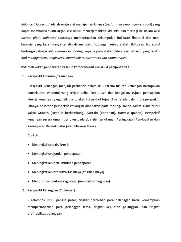 Materi Tambahan Skill Lab Analisis Strategi Berdasar BSC | PDF