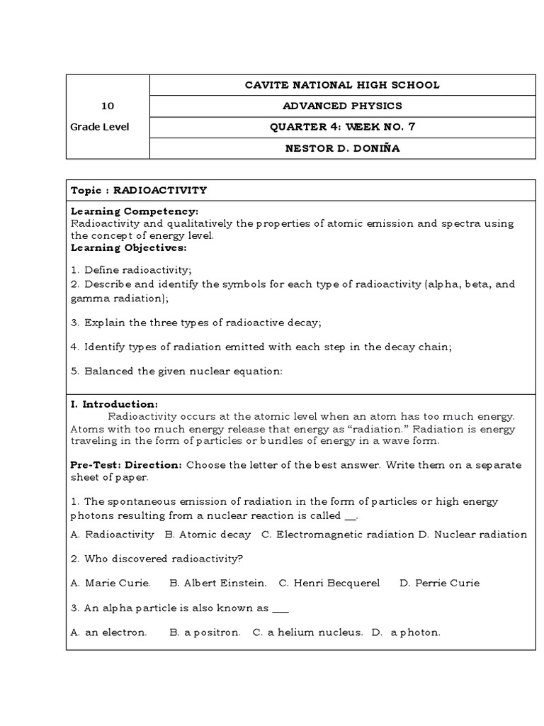 Thorium-231 Beta and Gamma Emission | PDF | Radioactive Decay | Atoms