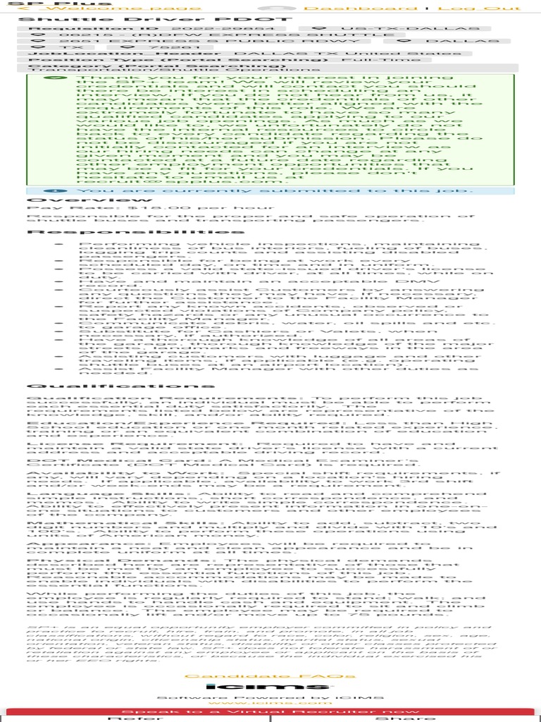 Shuttle Driver PDOT in DALLAS, Texas Careers at | PDF | Employment ...