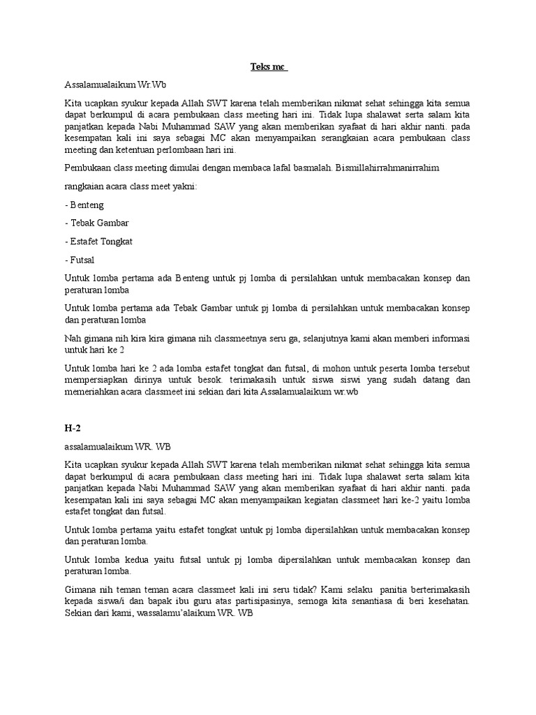 Teks MC Pembukaan Class Meeting | PDF | Olahraga & Rekreasi