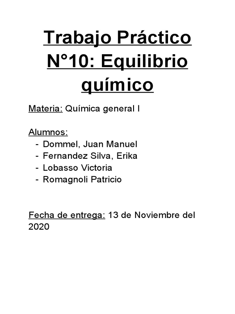 TP 10 Qca | PDF | Equilibrio químico | Reacciones químicas