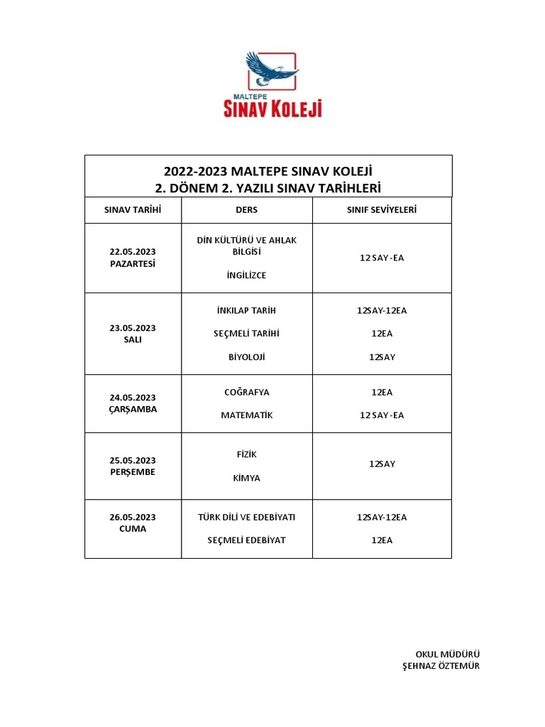 Sinav Takvi̇mi̇ 2-2 | PDF