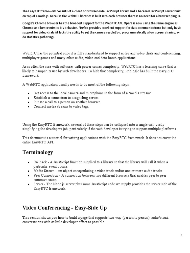 The EasyRTC Framework Consists of A Client or Browser2 | PDF | Java Script | Software Development