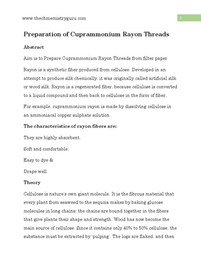 Preparation of Cuprammonium Rayon Threads | PDF | Rayon | Cellulose