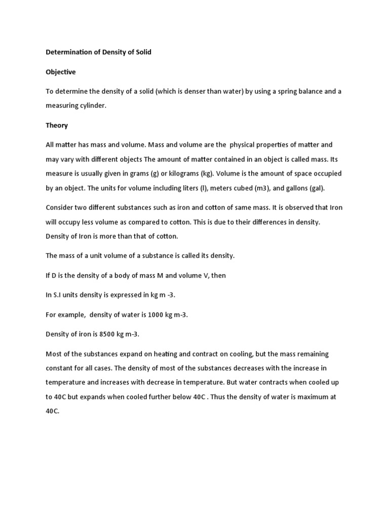 Measuring Solid Density Using Spring Balance | PDF | Science & Mathematics