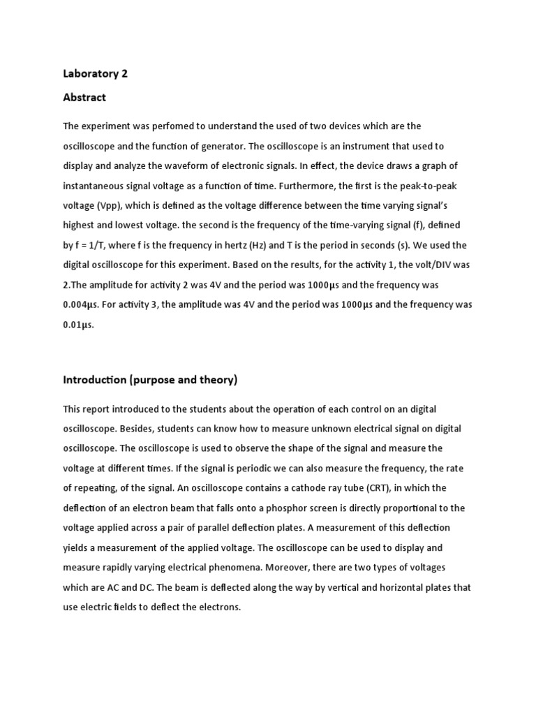 Laboratory 2 Oscilloscope Pdf Amplitude Power Supply