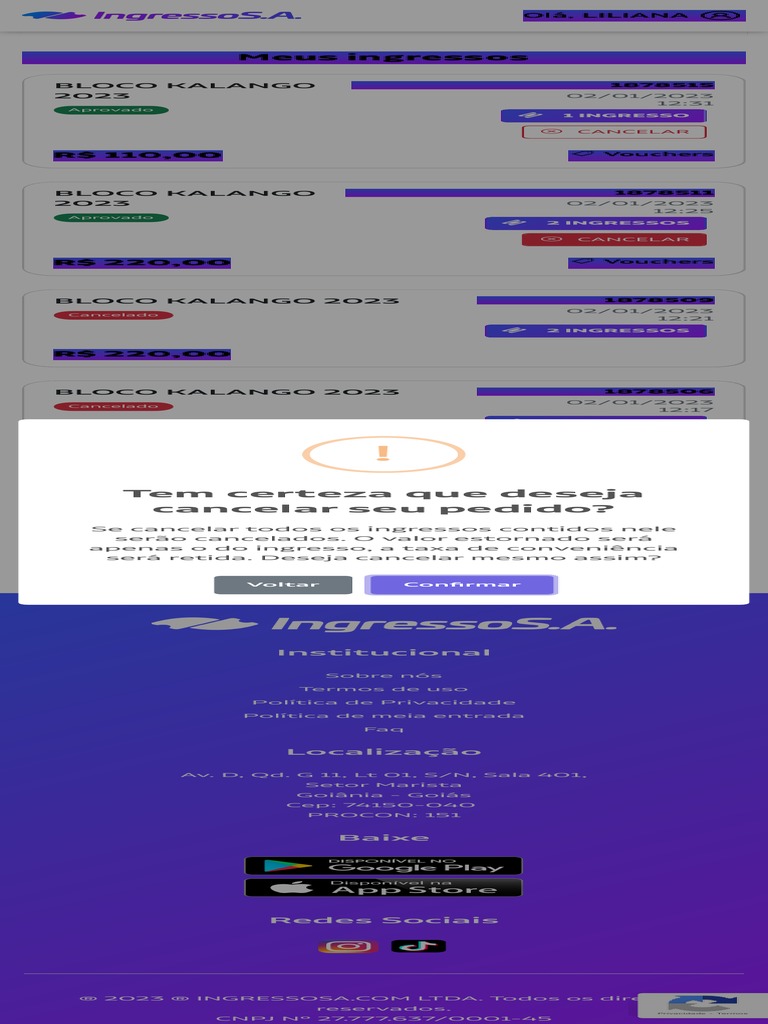 Meus Ingressos - Liliana Florencio Da Costa | PDF