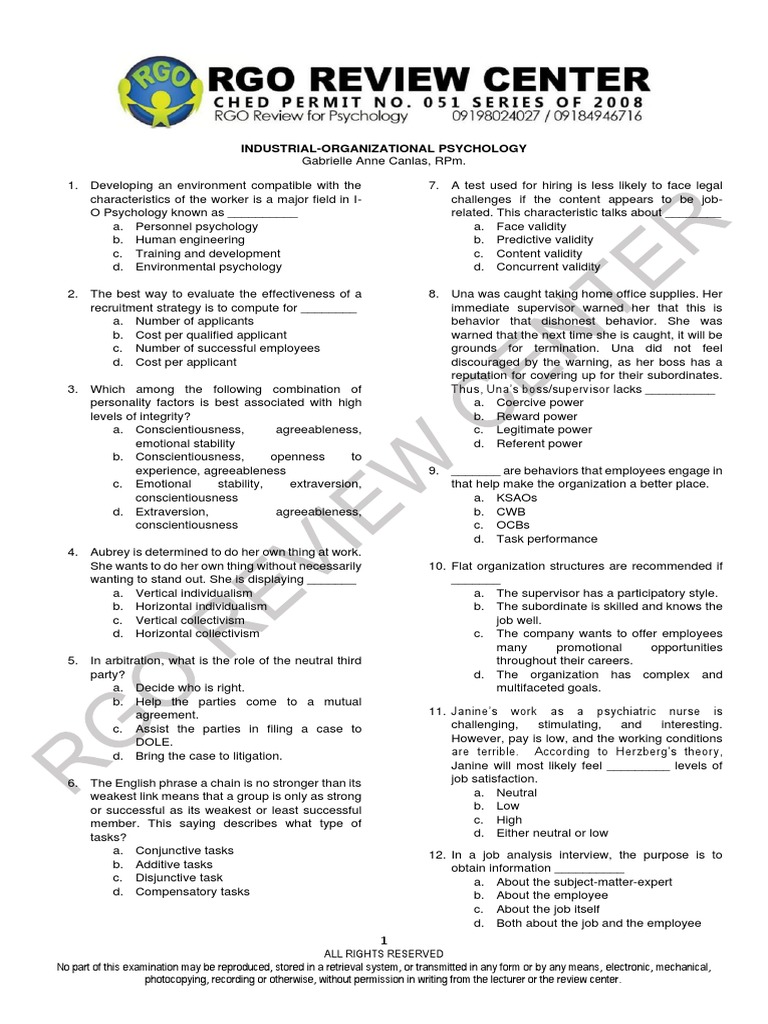 Industrial-Organizational Psychology | PDF | Industrial And ...