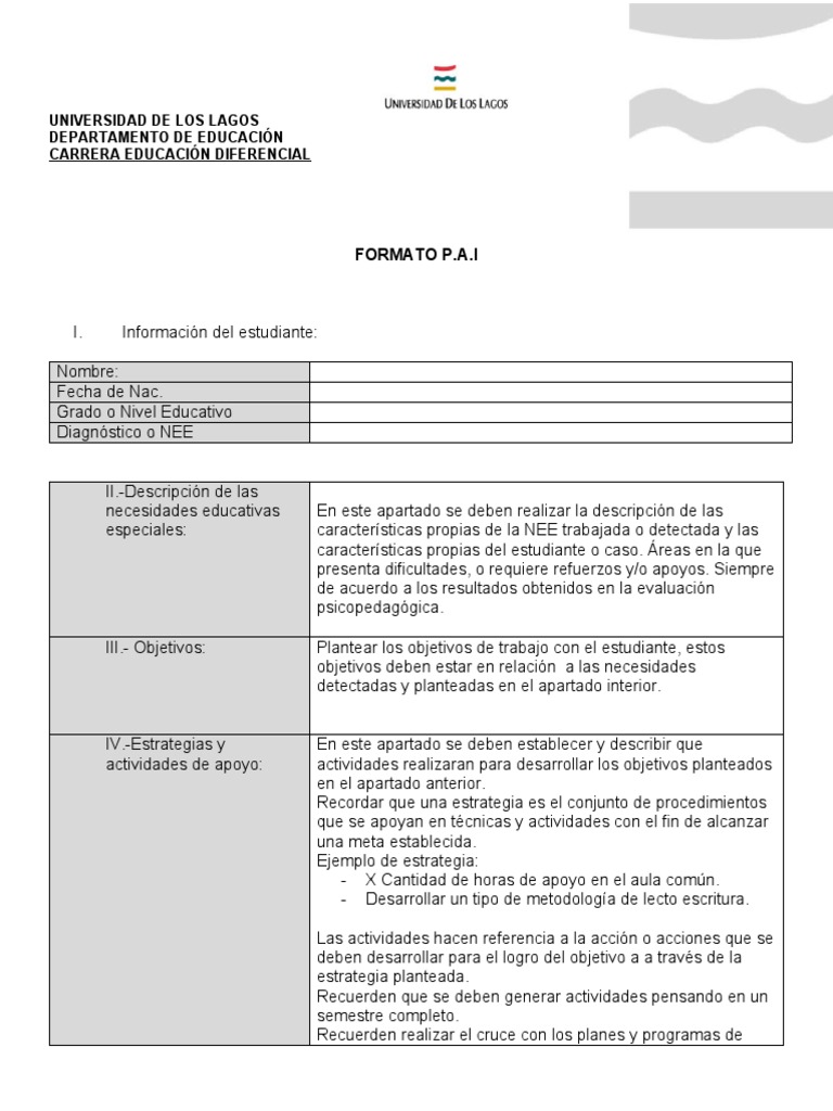 Formato PAI | Descargar gratis PDF | Evaluación | Cognición