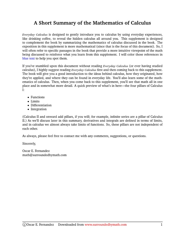 Everyday Calculus Math Summary | PDF | Derivative | Area