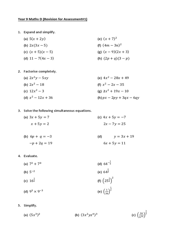 Year 9 Maths D Revision 1 PDF | PDF | Mathematics | Applied Mathematics