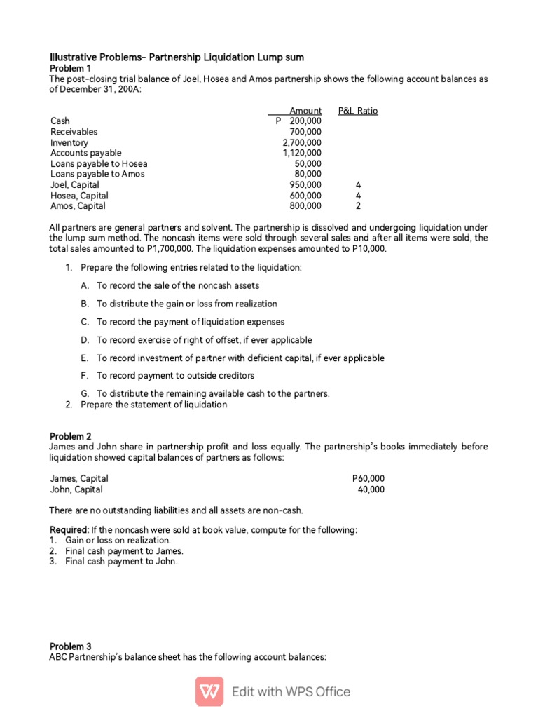 Refresher Illustrative Problems - Partnership Liquidation Lumpsum | PDF | Liquidation | Expense