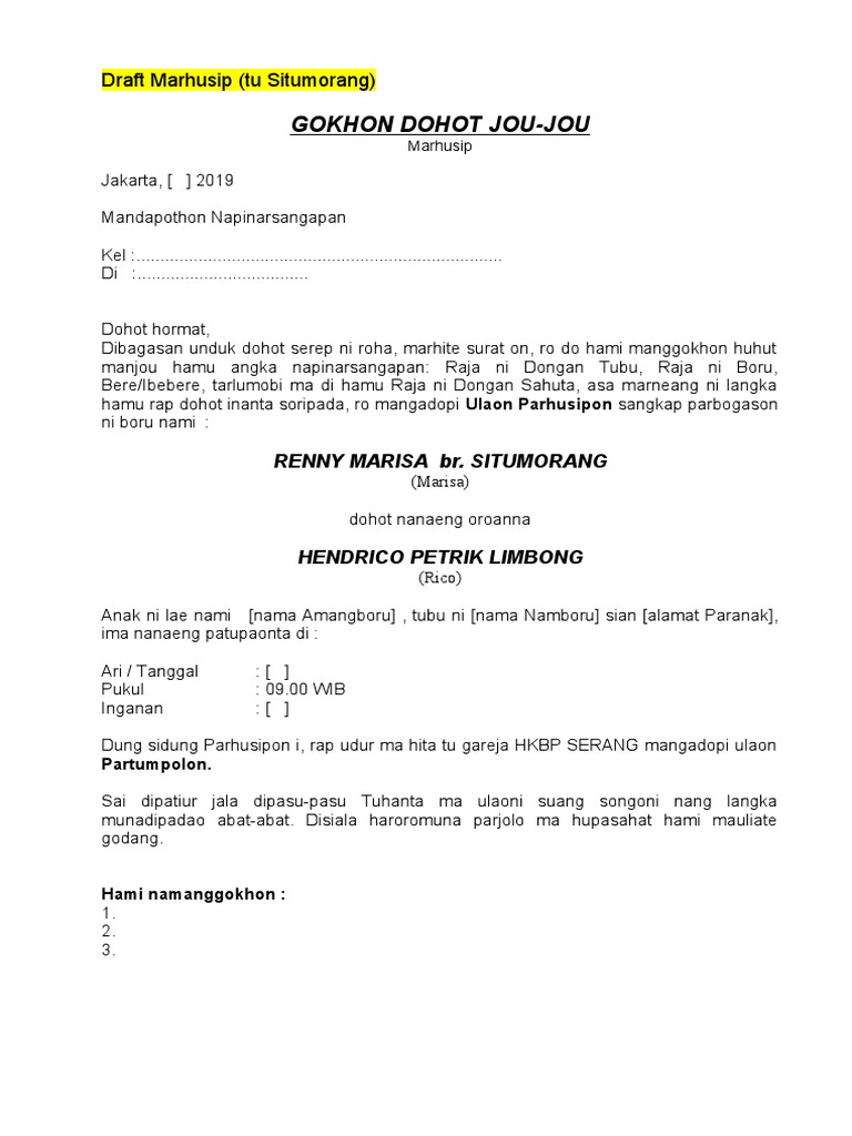 Draft Undangan Marhusip, Martumpol, Martonggo Raja-2 | PDF