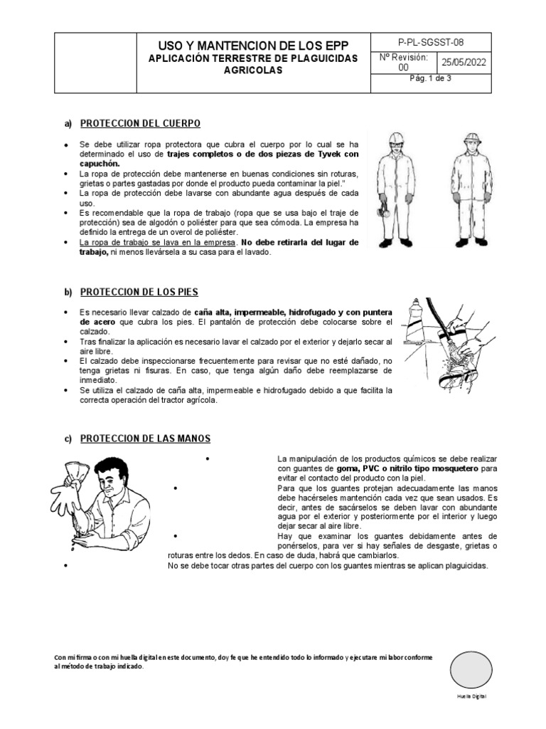 Uso Y Mantención Epp Plaguicidas Pdf Agua Ropa