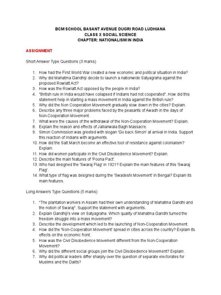 Nationalism in India Assignment | PDF | Mahatma Gandhi | South Asia