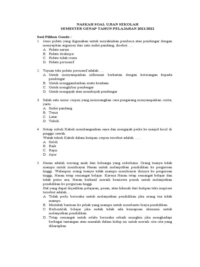 Tusi Naskah Soal Ujian Sekolah B.indonesia Kelas Ix | PDF | Ilmu Sosial | Seni & Disiplin Bahasa