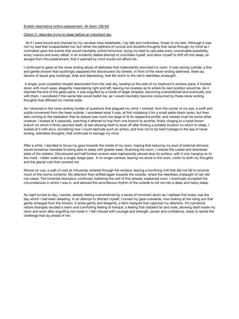 English Descriptive Writing Assessment-40 Marks- Ali Alam 2 (2) | PDF