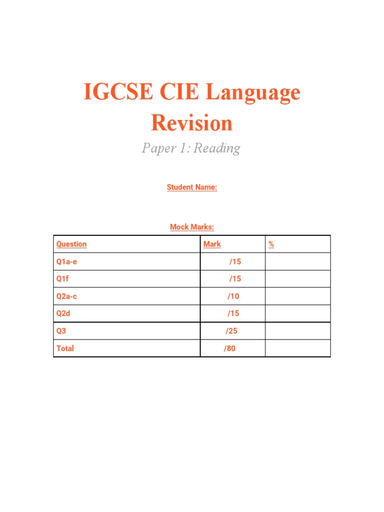 Paper 1 Language Revision Guide | PDF | Reading Comprehension | Question