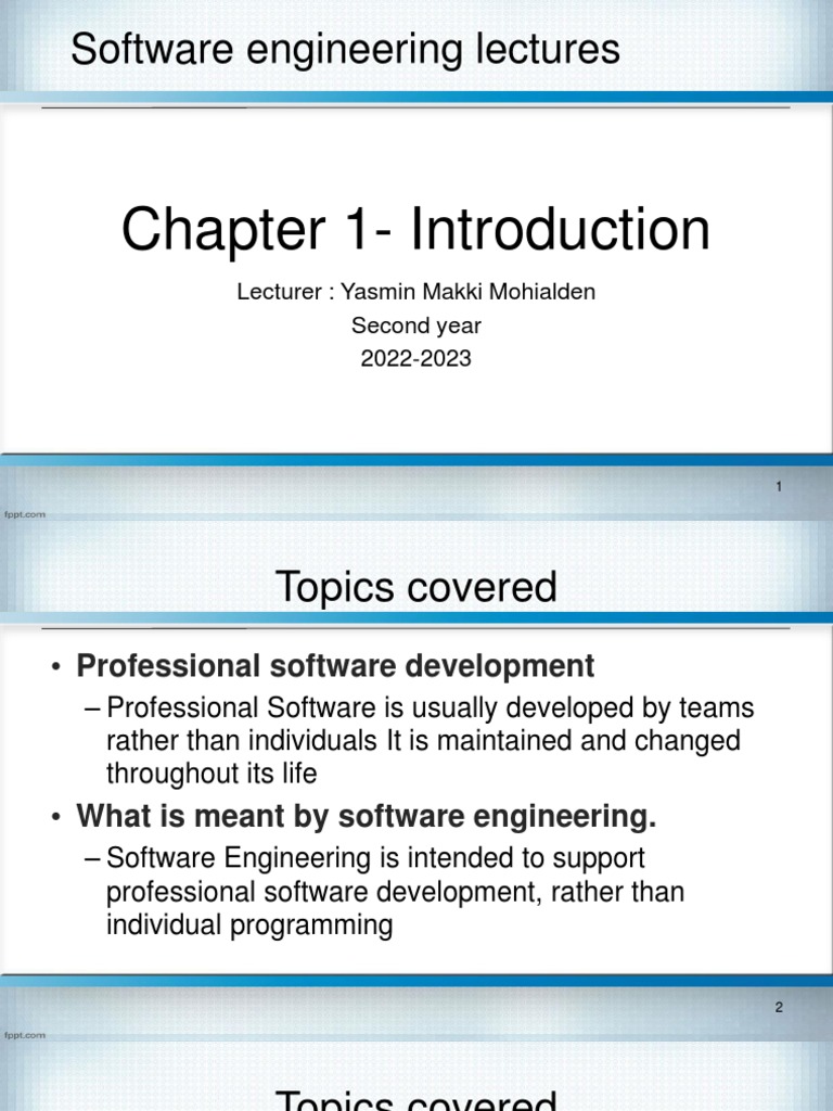 Software Engineering Lectures: Chapter 1-Introduction | PDF | Software | Application Software