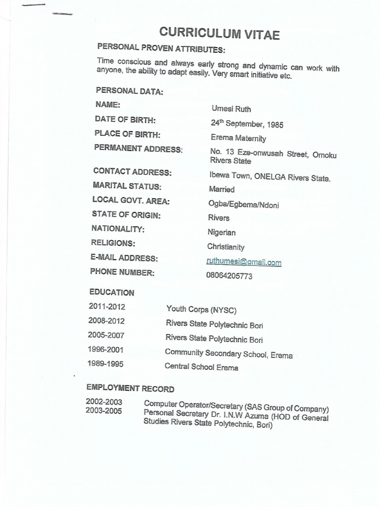 Umesi Ruth Cv | PDF