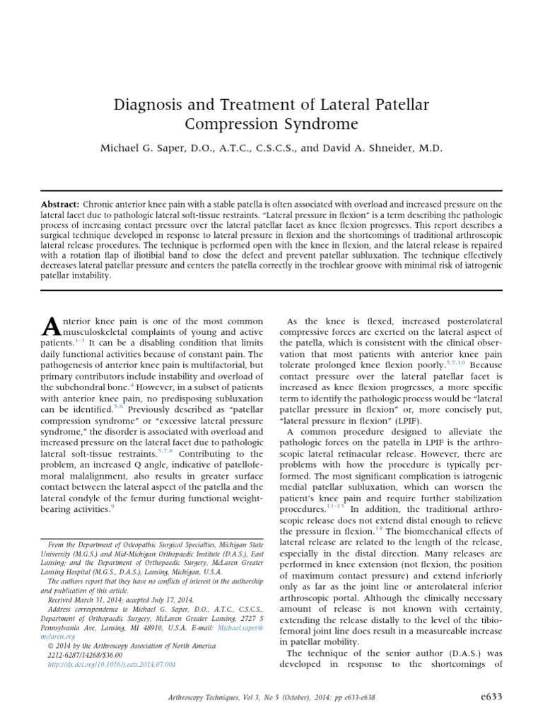 Diagnosis and Treatment of Lateral Patellar Compression Syndrome | PDF ...