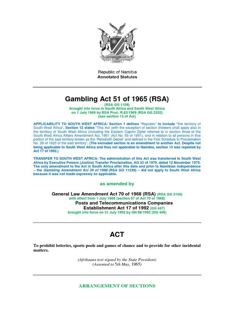 GAMBLING (1965) - Gambling Act 51 of 1965 (Annotated) | PDF | Repeal ...