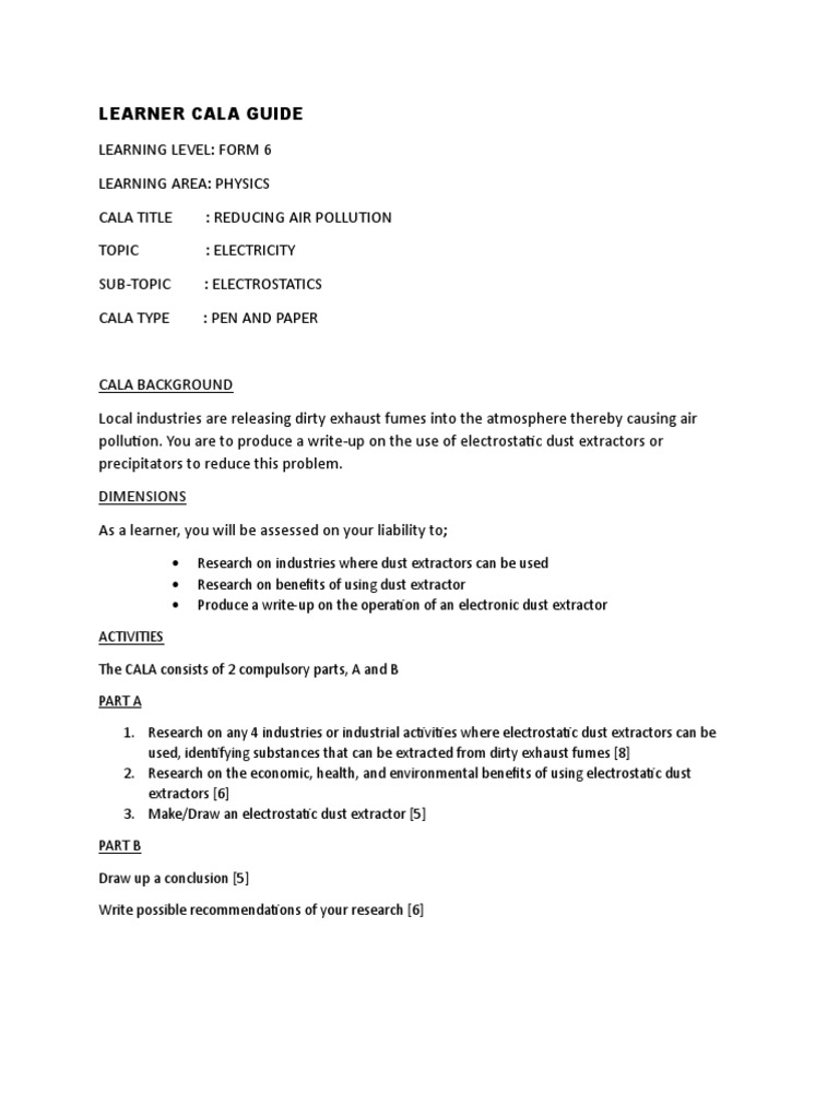 LEARNER CALA GUIDE Pollution | PDF