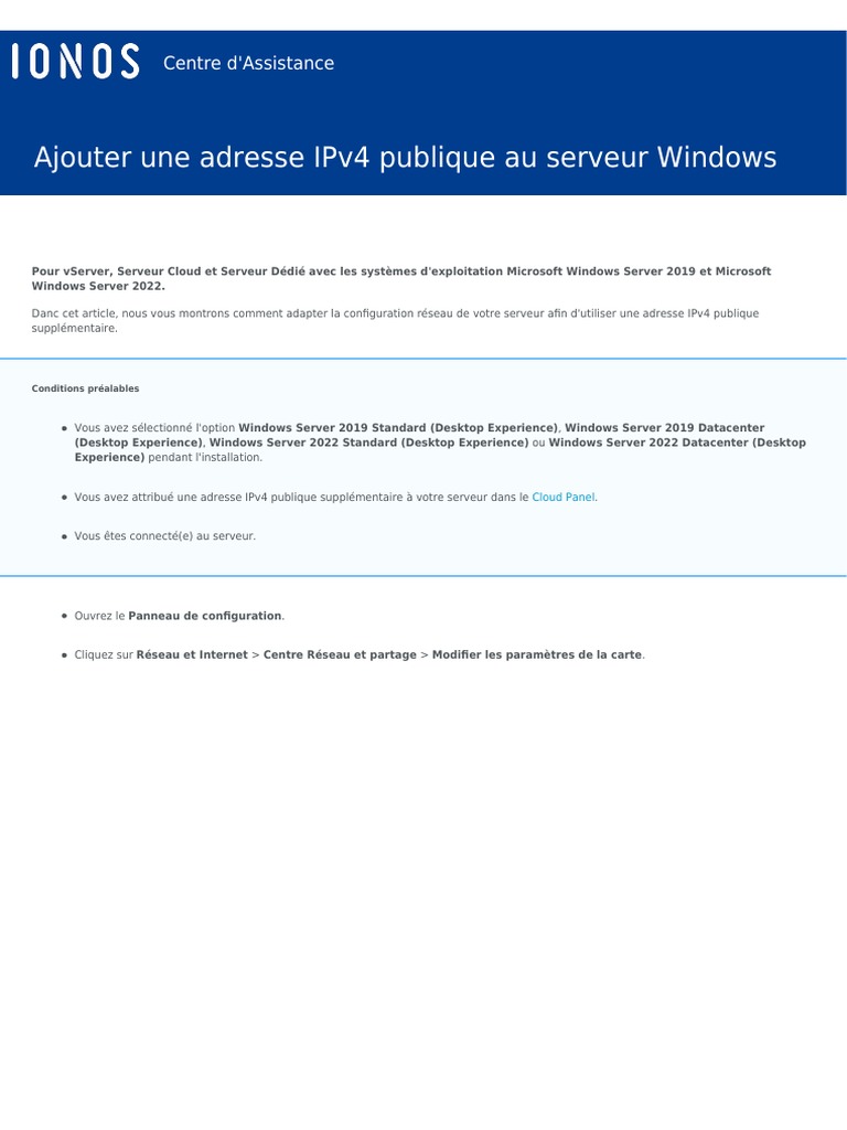 Ajouter une IPv4 publique sur Windows Server | PDF | Adresse IP ...