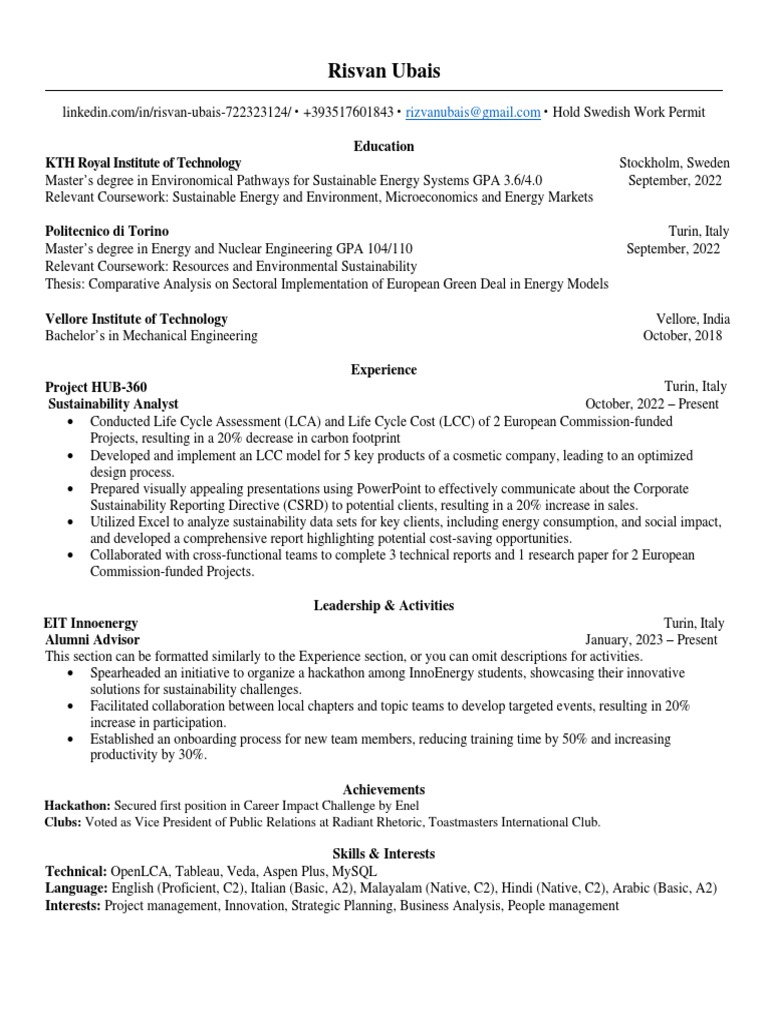 CV_Risvan_Ubais_2023_V3 (1) | PDF | Sustainability | Life Cycle Assessment