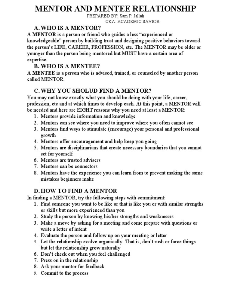 Sam P. Jallah Mentor and Mentee Relationship | PDF | Career & Growth | Self-Improvement