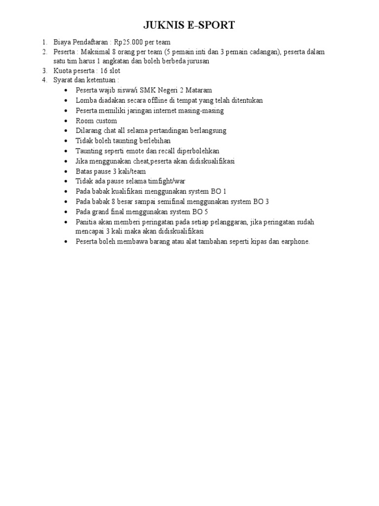 Juknis E-Sport Classmeet 2023-1 | PDF