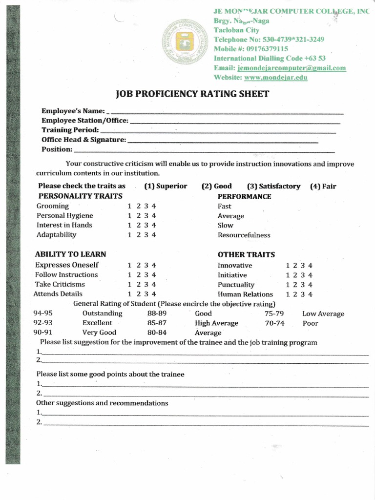 Ojt Rating Sheet | PDF