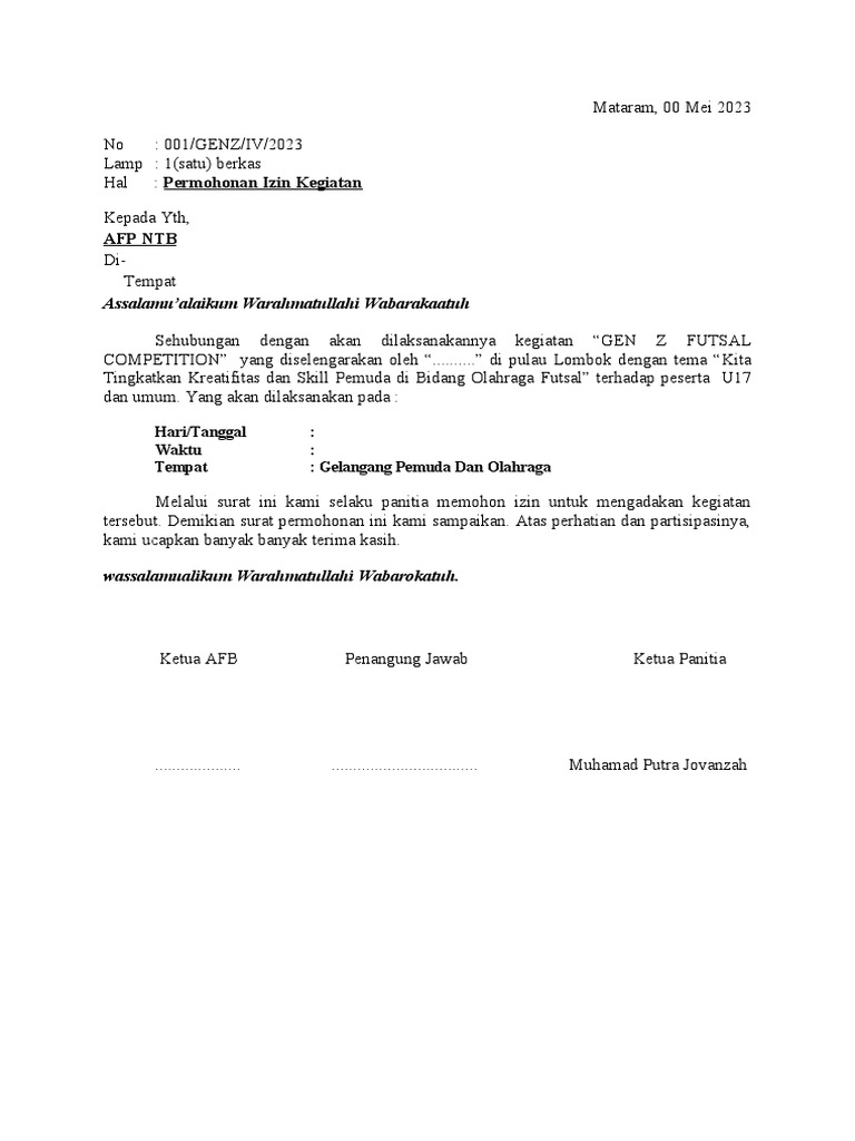 Surat Untuk Perbasi | PDF