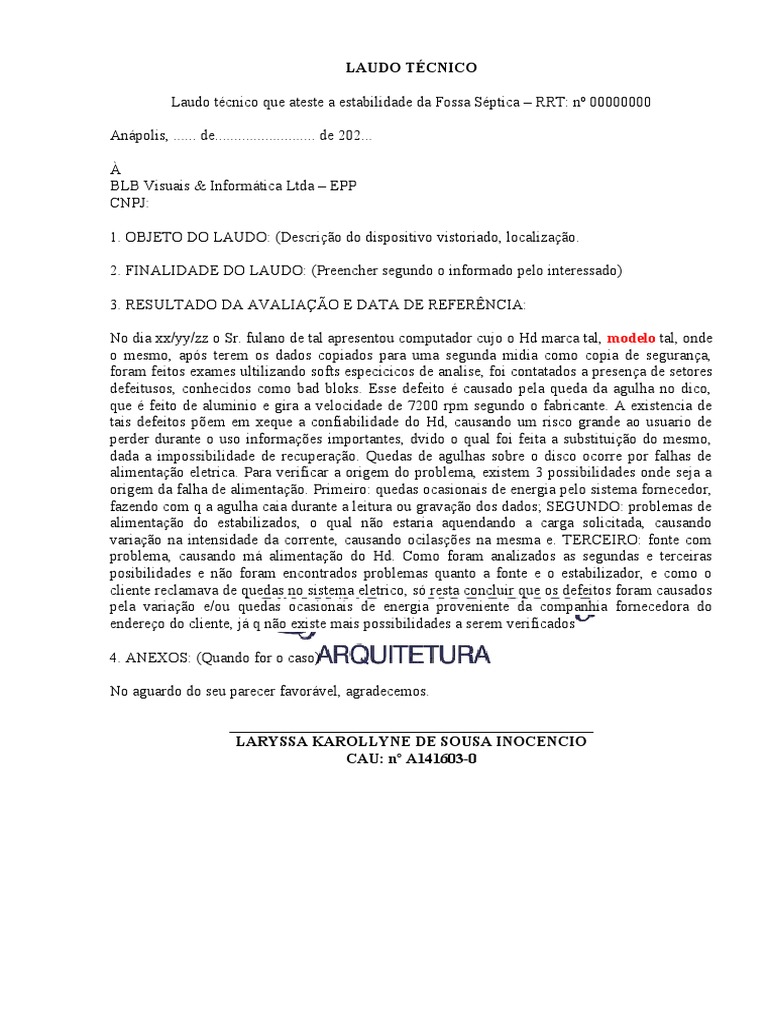 Modelo de Laudo Tecnico | PDF