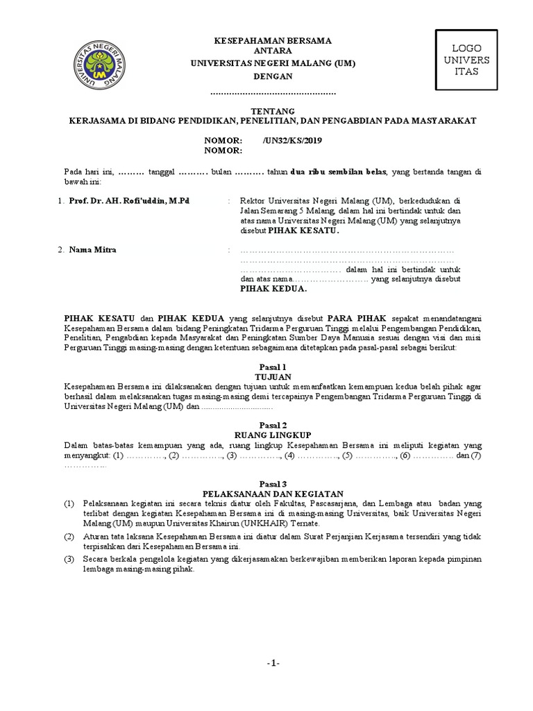 Template MoU Kerjasama UM | PDF