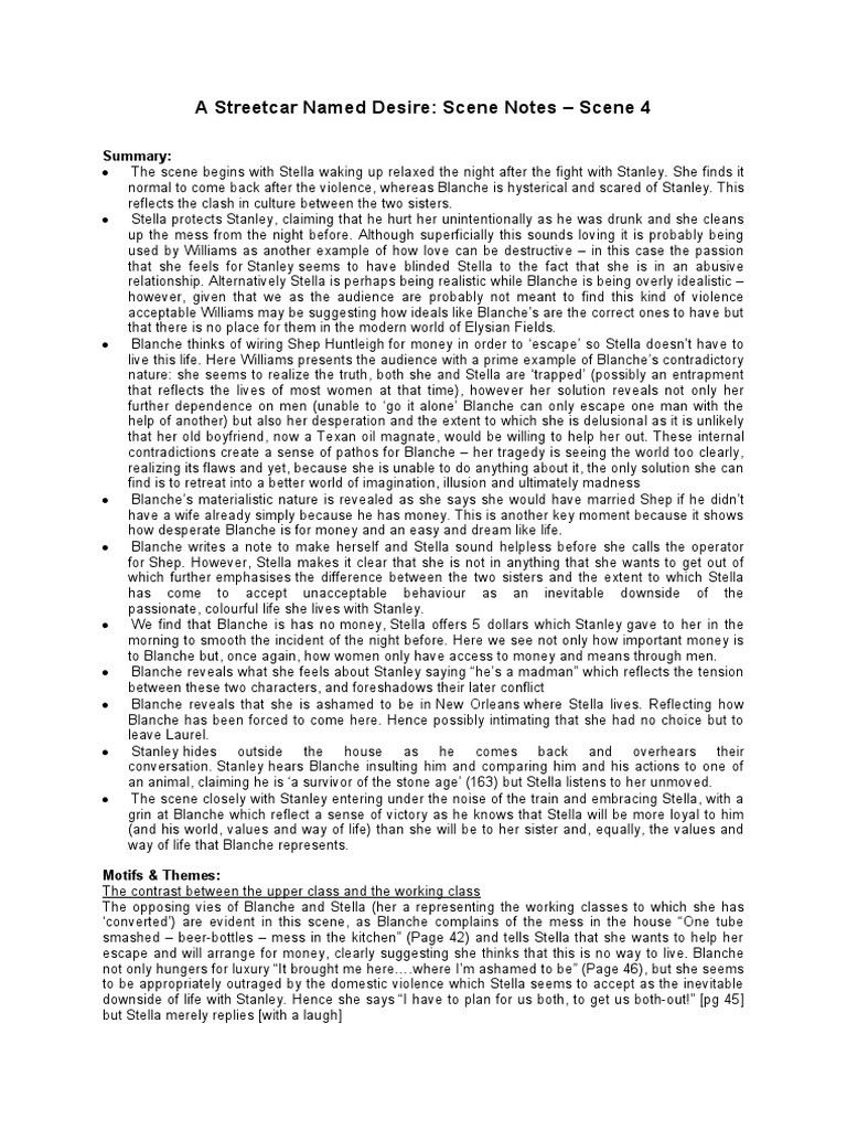 A Streetcar Named Desire Scene 4 Explained | PDF