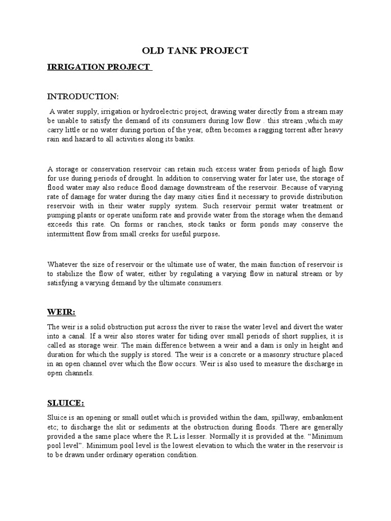 Old Tank Project | PDF | Dam | Reservoir