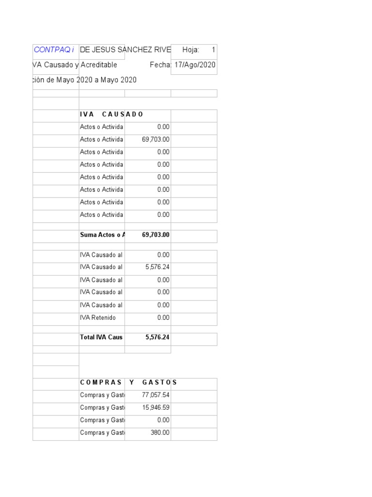 IVA Causado y Acreditable 2020 | PDF