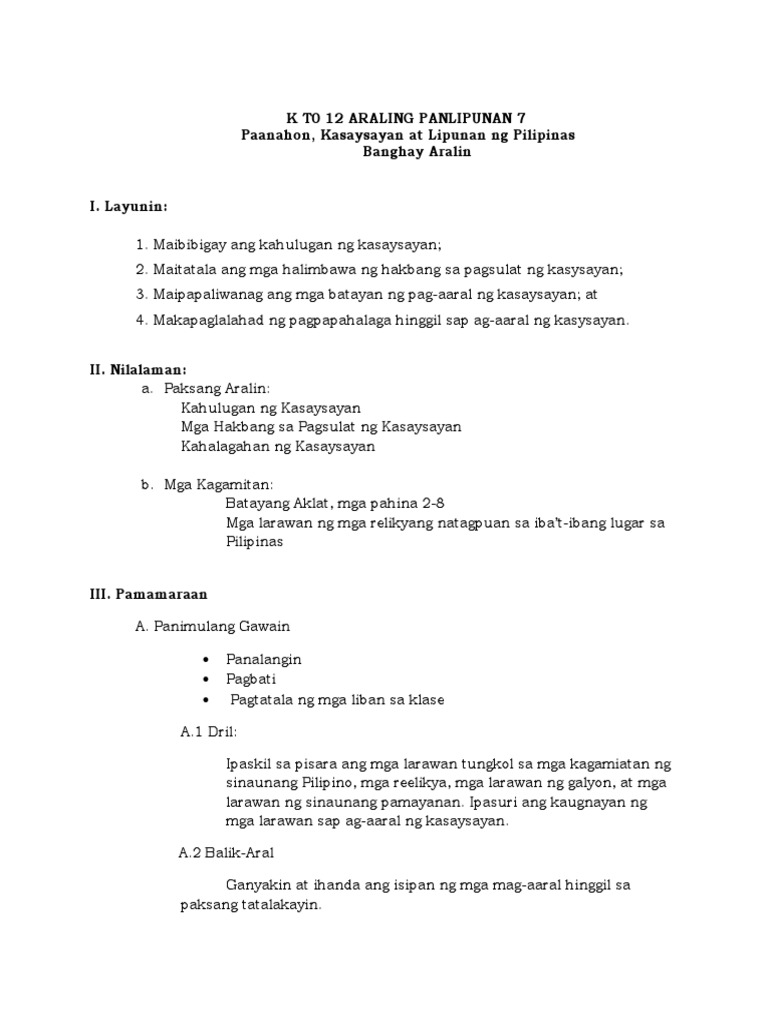 Banghay Aralin sa Pagsulat ng Kasaysayan (Grade 7) | PDF