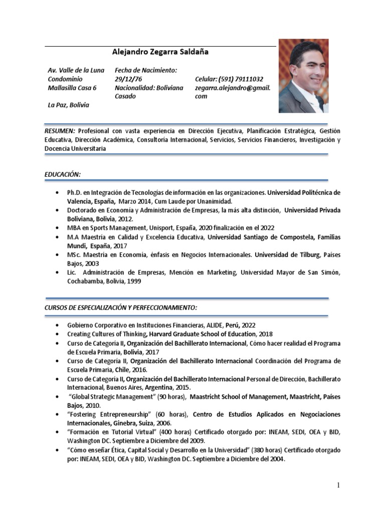 CV AZEGARRA ES OCT 2022 Actualizado | PDF | Bolivia | Universidad