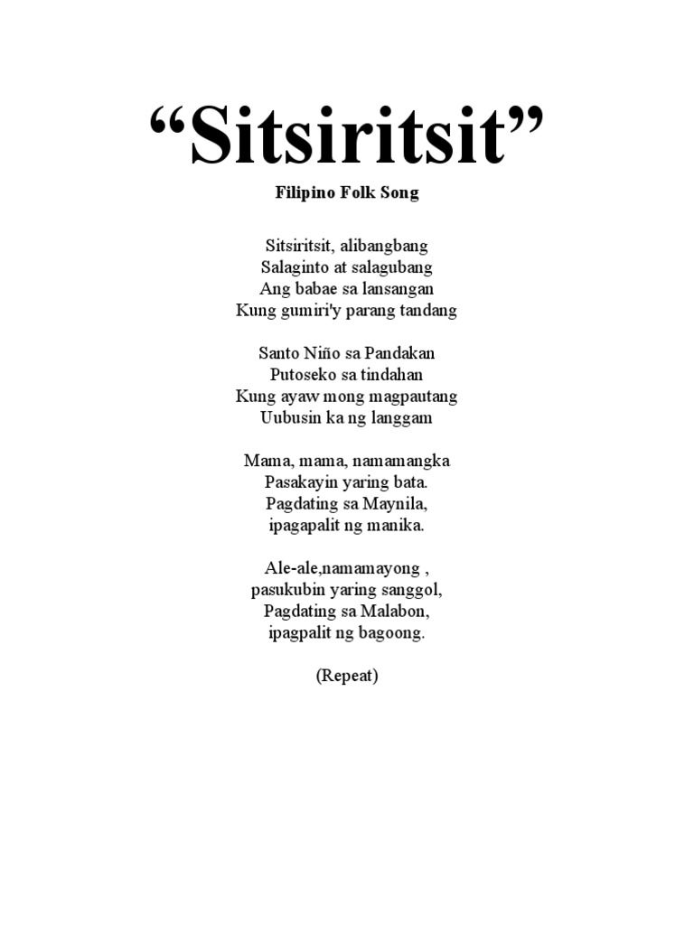 Sitsiritsit Lyrics Filipino Folk Song | PDF