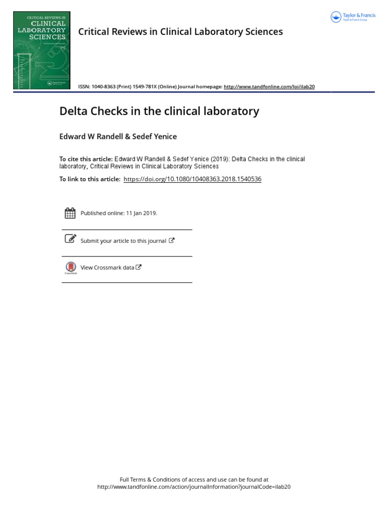 Delta Checks in Clinical Laboratories | PDF | Medical Laboratory ...