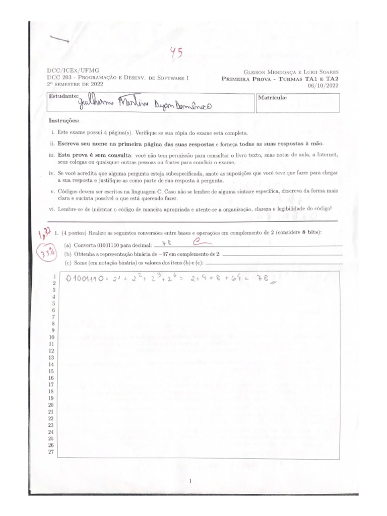 Prova 1 de PDS1 | PDF