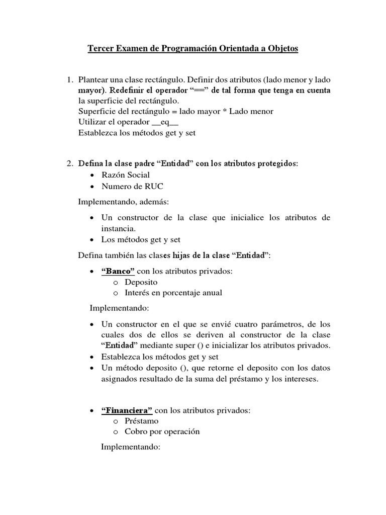 Tercer Examen de Programación Orientada A Objetos | PDF Tercer Examen de Programación Orientada A Objetos | PDF