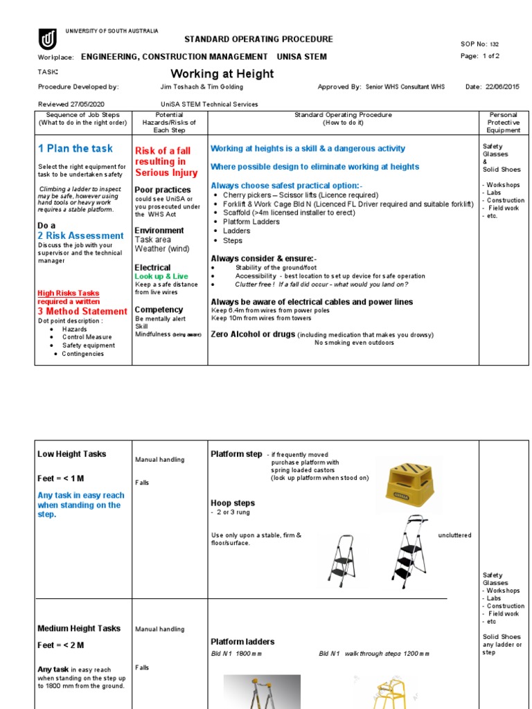 Working at Height Sop | PDF | Ladder | Scaffolding