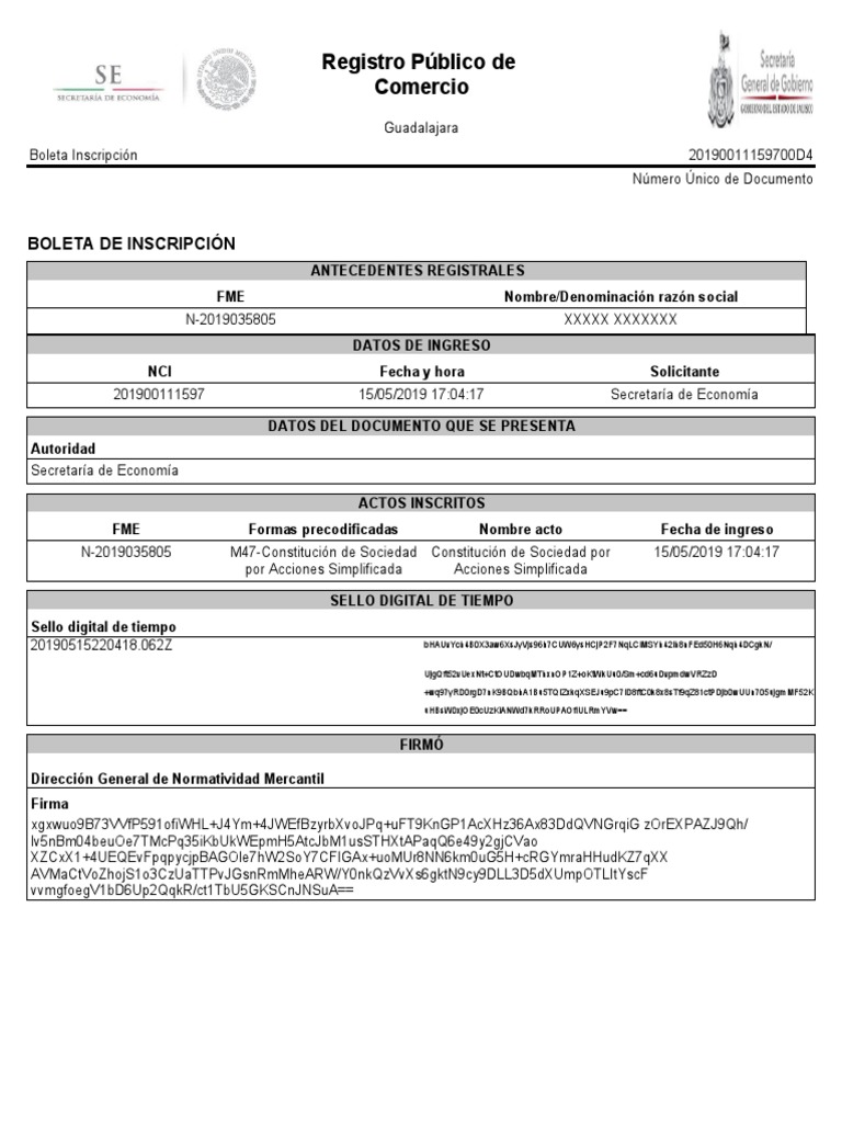 Boleta Inscripcion Al Registro Publico | PDF