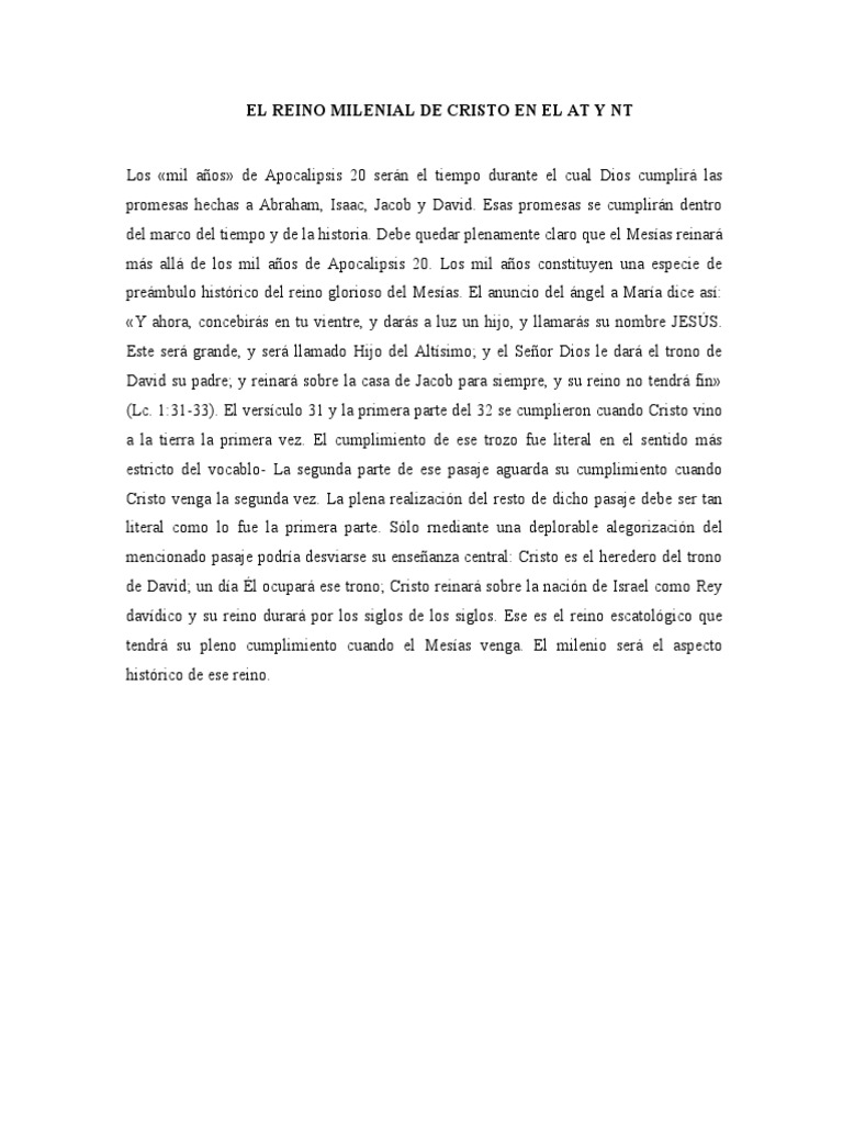El Reino Milenial de Cristo en El at y NT | PDF El Reino Milenial de Cristo en El at y NT | PDF