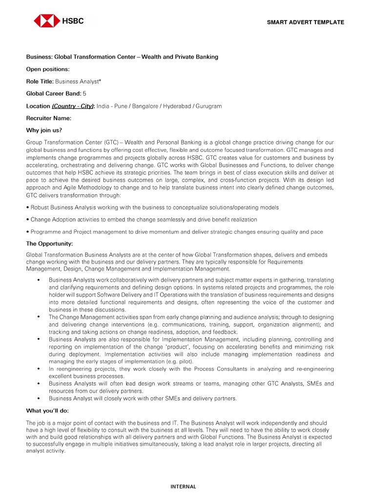 JD-HSBC WPB - GTC - Business Analyst (GCB 5) | PDF | Business