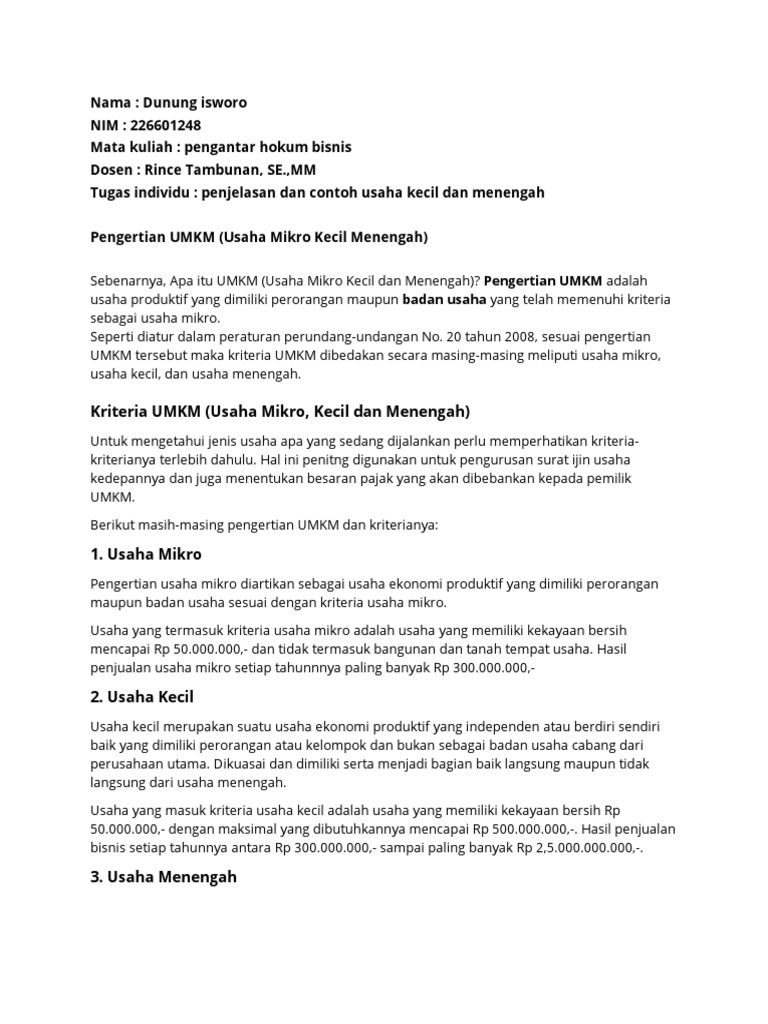 UMKM | PDF | Pengelolaan Keuangan & Uang | Hukum
