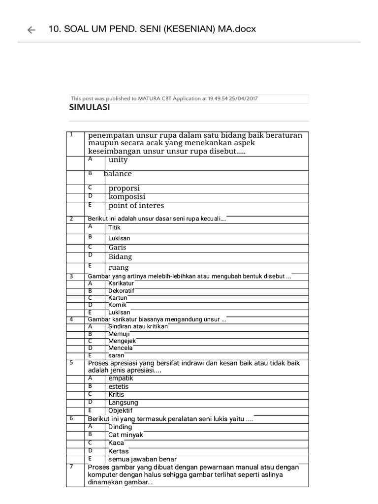 Soal Um Pend. Seni (Kesenian) Ma | PDF